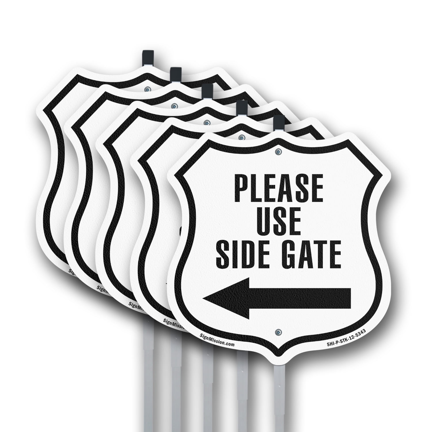 Please Use Side Gate Left (5 Pack) 12 inch X 12 inch Shield Shaped ...