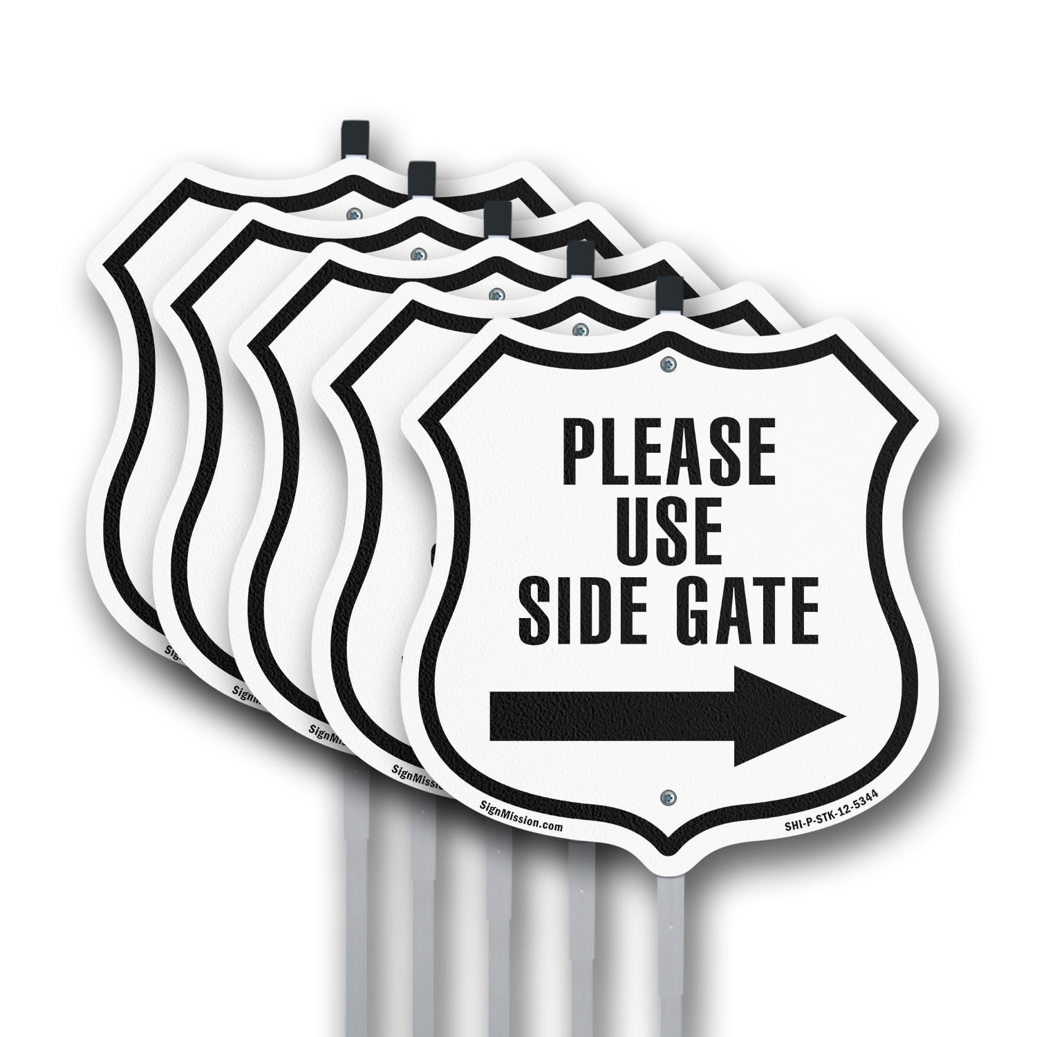 Please Use Side Gate Right (5 Pack) 12 inch X 12 inch Shield Shaped ...