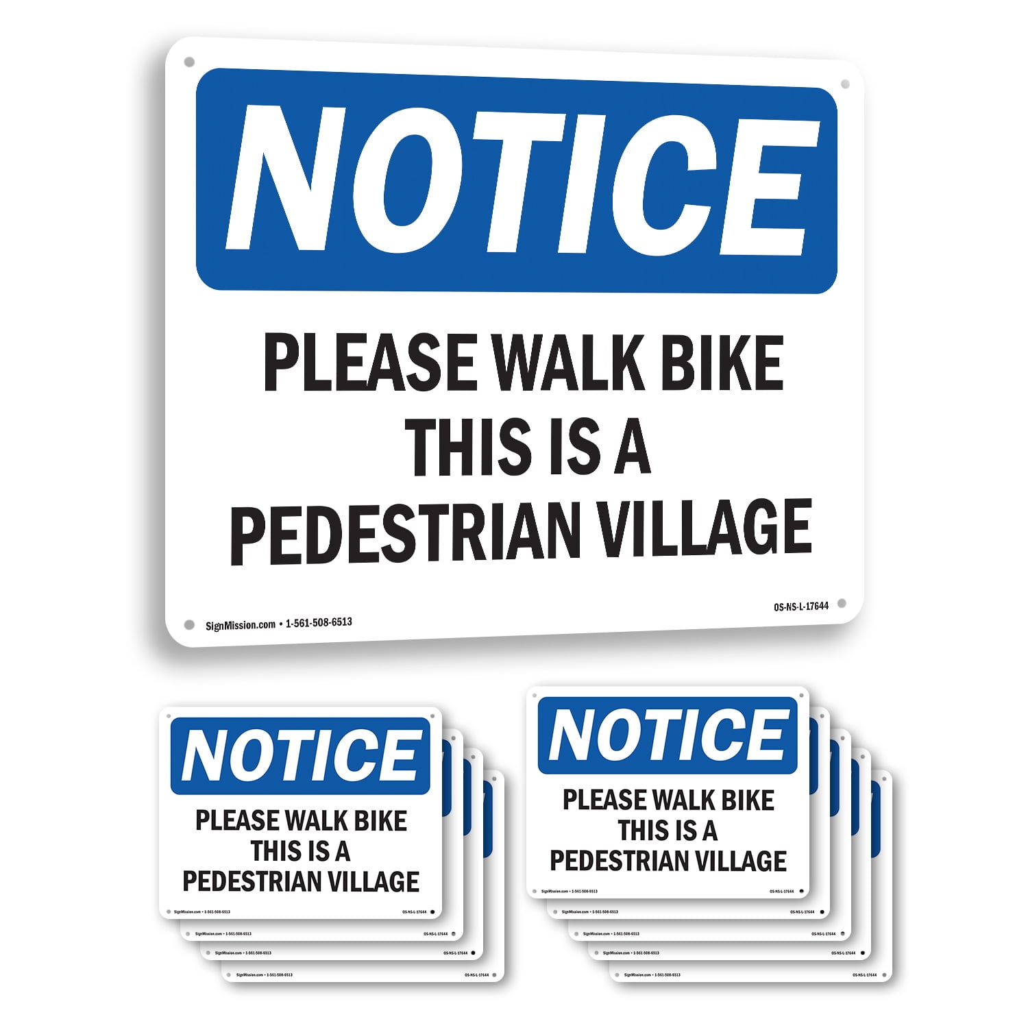 Please Walk Bike This Is A Pedestrian Village OSHA Notice Aluminum Sign 14 Inch x 10 Inch - 10 ...