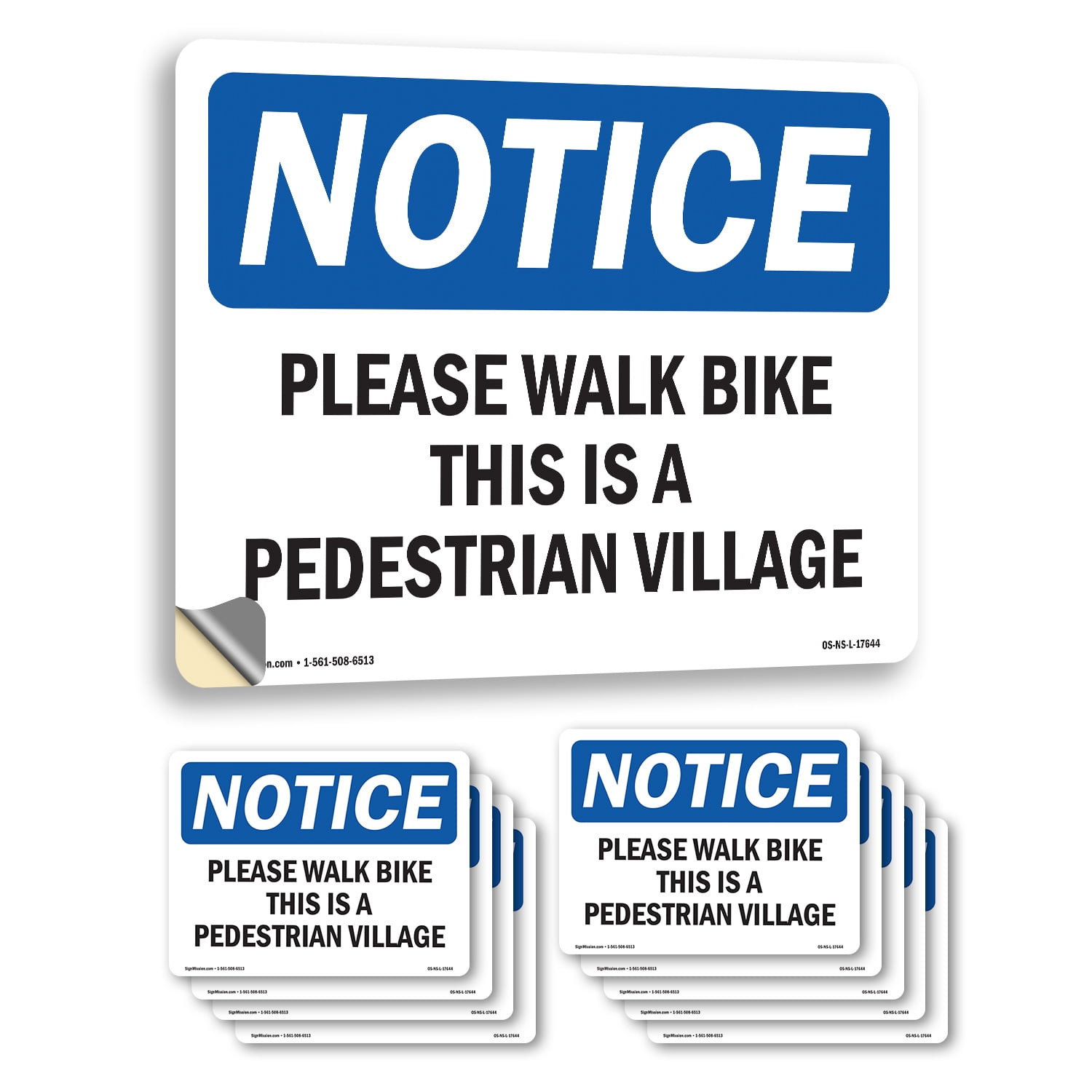 Please Walk Bike This Is A Pedestrian Village OSHA Notice Vinyl Decal ...
