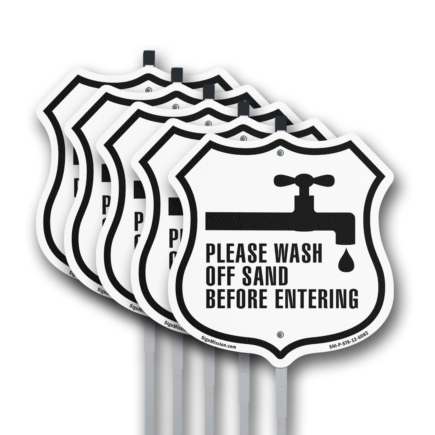 Please Wash Off Sand Before Entering (5 Pack) 12 inch X 12 inch Shield ...