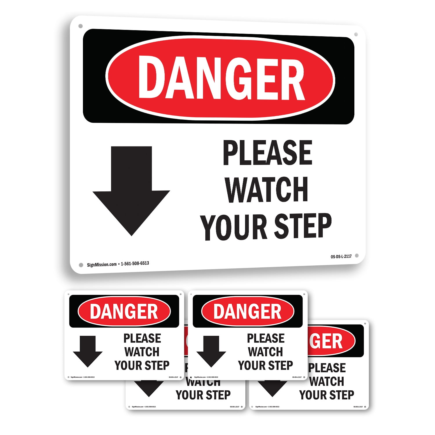 Please Watch Your Step [Down Arrow] OSHA Danger Aluminum Sign 14 Inch x ...