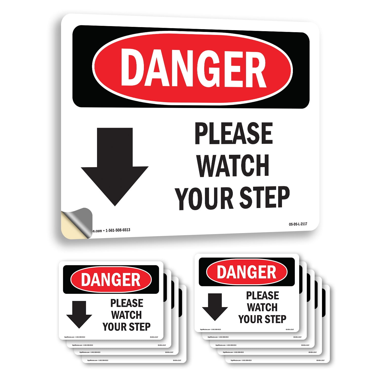 Please Watch Your Step [Down Arrow] OSHA Danger Vinyl Decal Label 14 ...