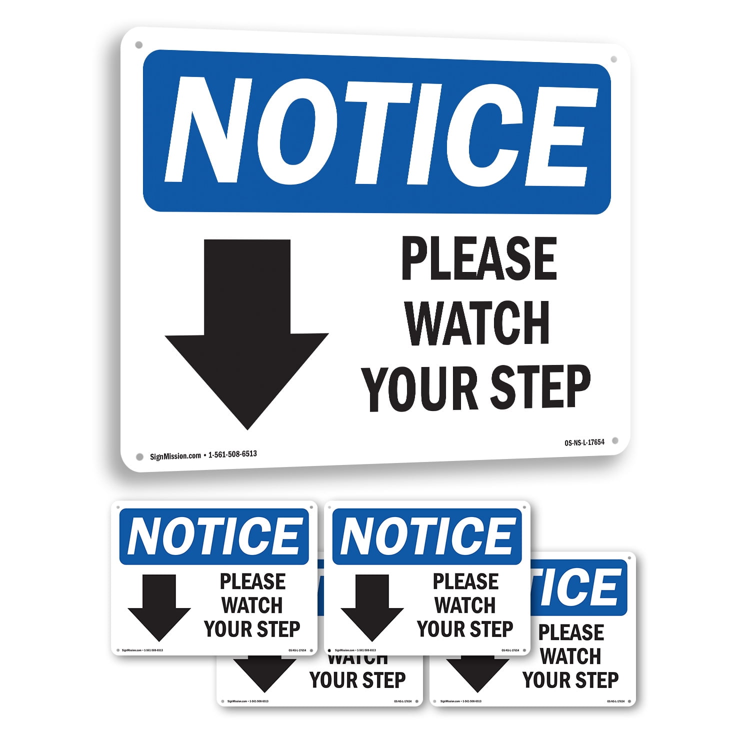 Please Watch Your Step [Down Arrow] OSHA Notice Aluminum Sign 10 Inch x ...