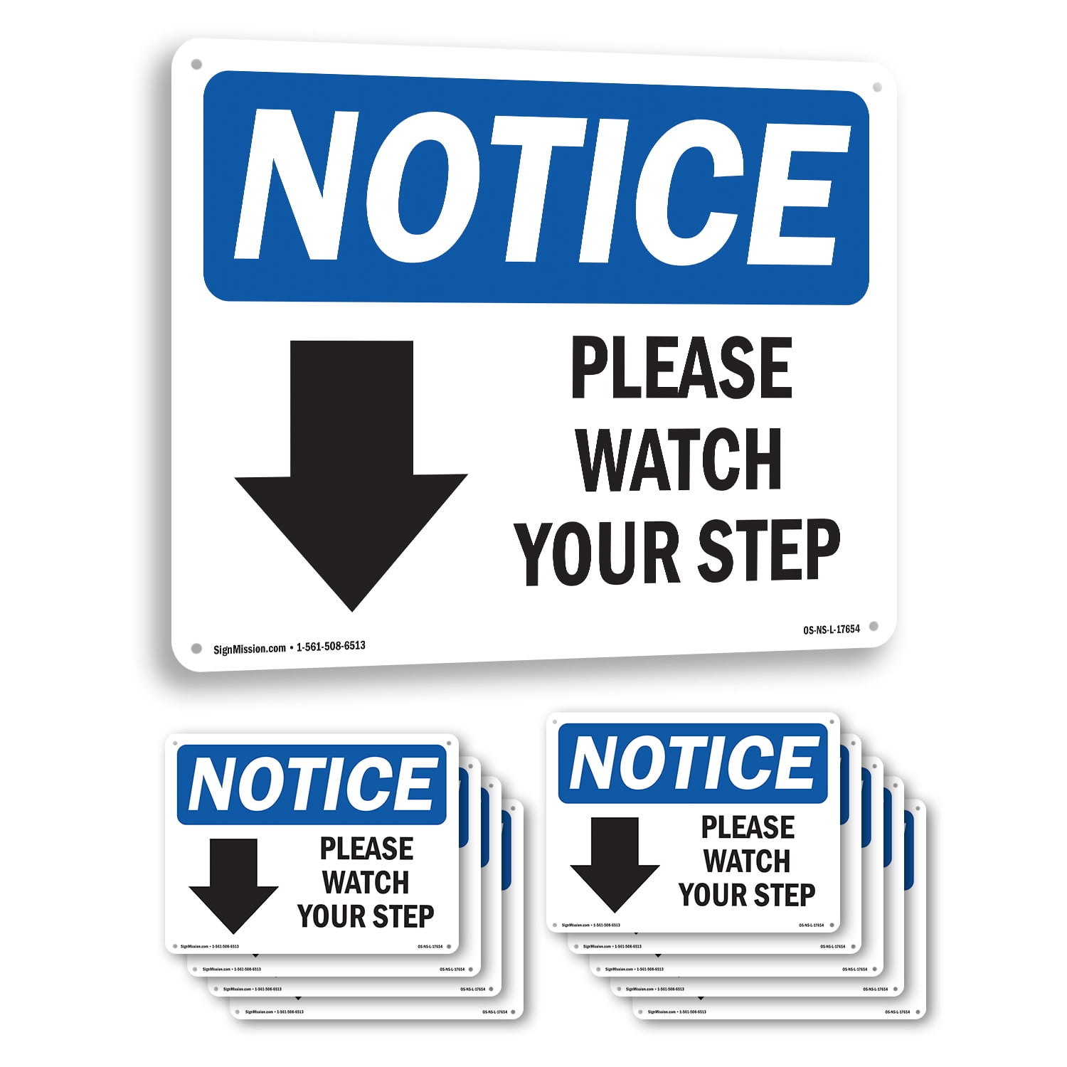 Please Watch Your Step [Down Arrow] OSHA Notice Aluminum Sign 14 Inch x ...