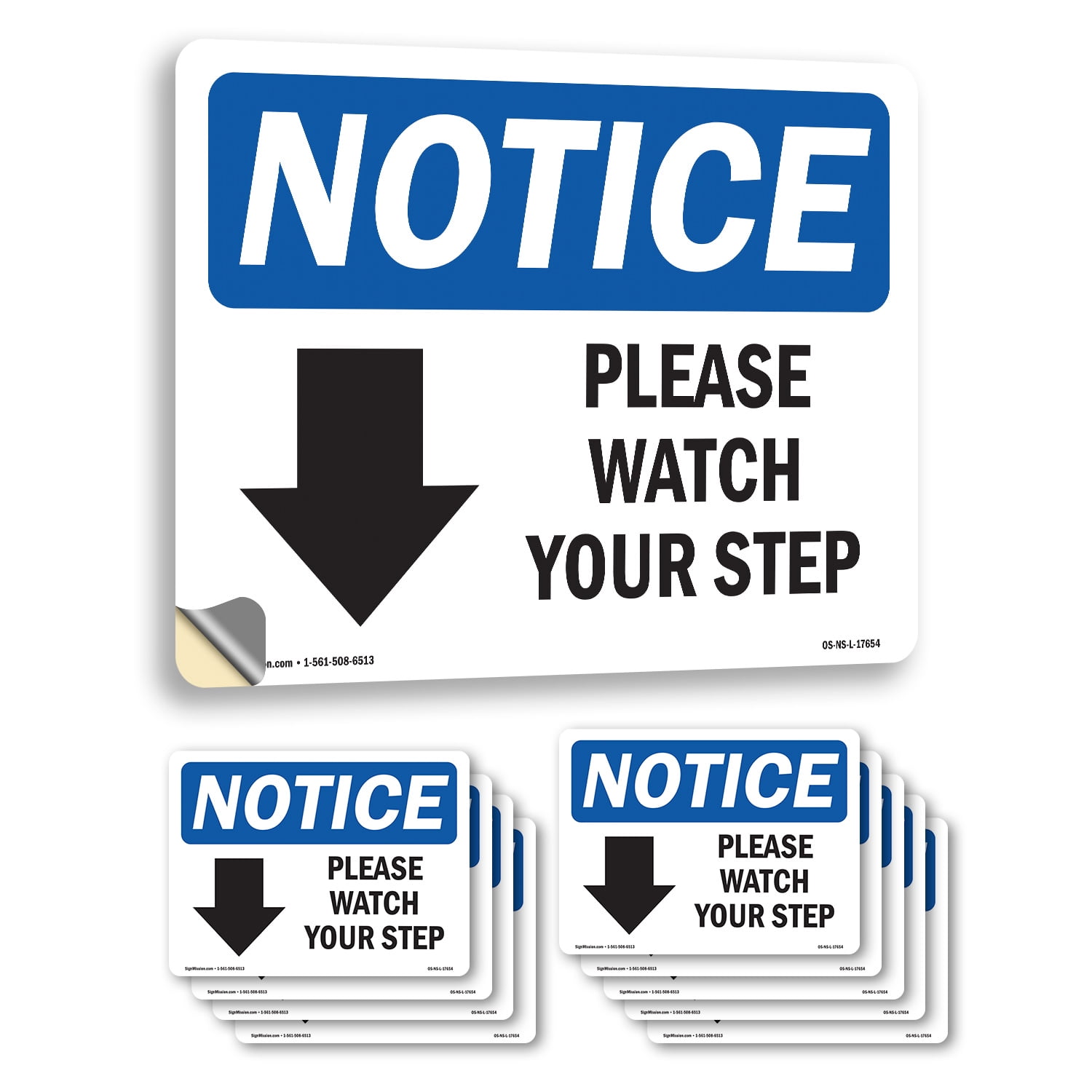 Please Watch Your Step [Down Arrow] With Symbol OSHA Notice Vinyl Decal ...