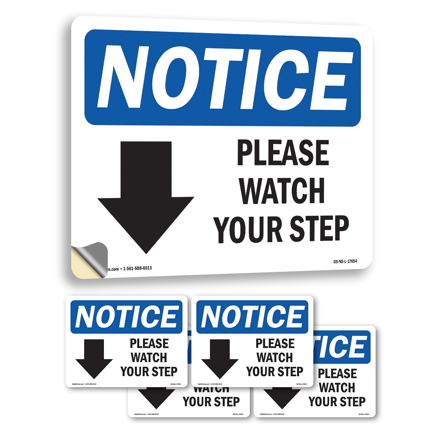Please Watch Your Step [Down Arrow] With Symbol OSHA Notice Vinyl Decal ...