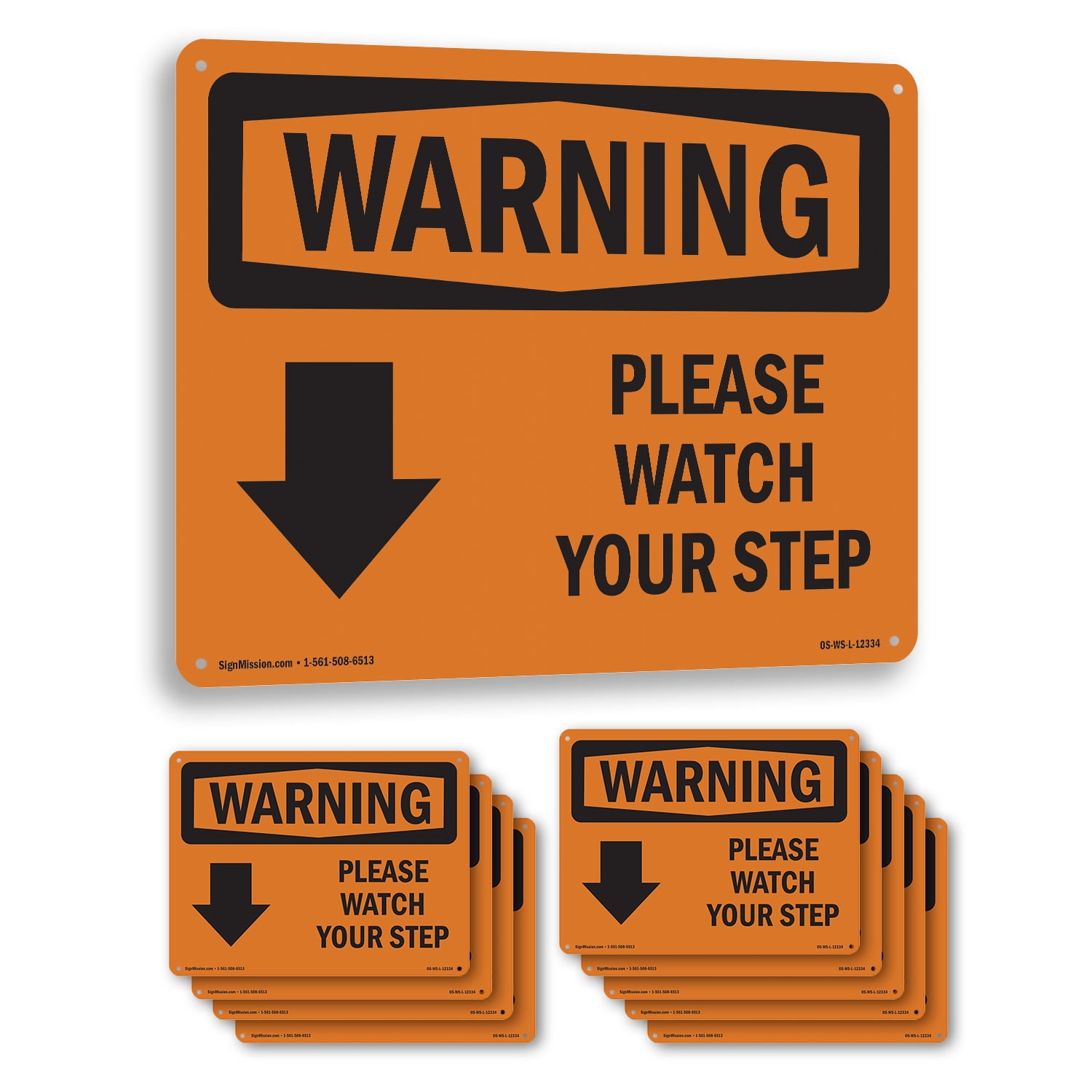 Please Watch Your Step [Down Arrow] With Symbol OSHA WARNING Rigid ...