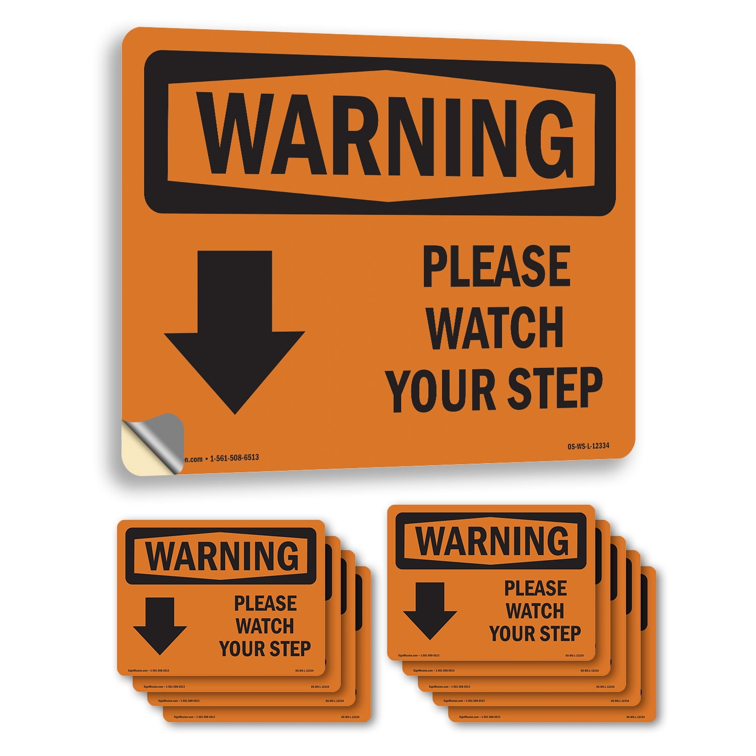 Please Watch Your Step [Down Arrow] With Symbol OSHA WARNING Vinyl ...