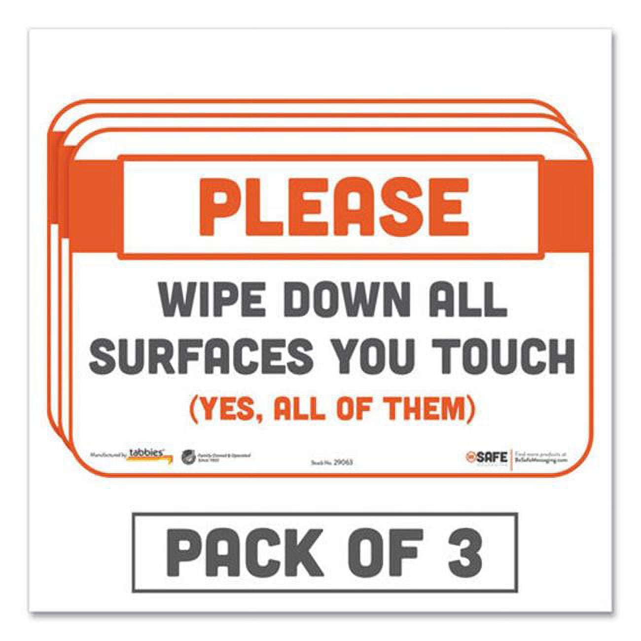 Please Wipe Down All Surfaces You Touch Wall & Door Sign, White - 3 per ...