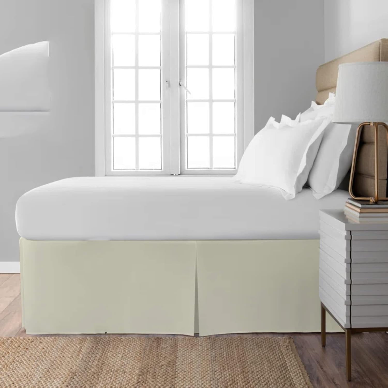 Pleated Bed Skirt with Split Corners-Pleated Dust Ruffle - 16" Tailored ...