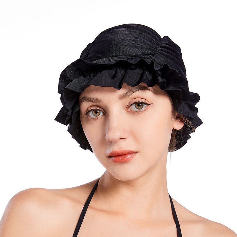 Pleated Cloth Swim Cap, Elastic Anti-Slip Swim Cap, Women Ear ...