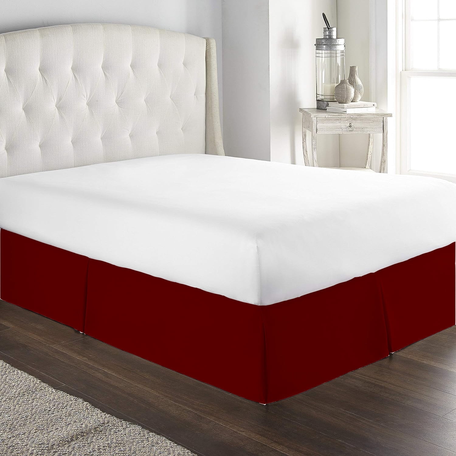 Pleated Bed Skirt - Box Pleated Microfiber Split Corner Bed Skirt ...