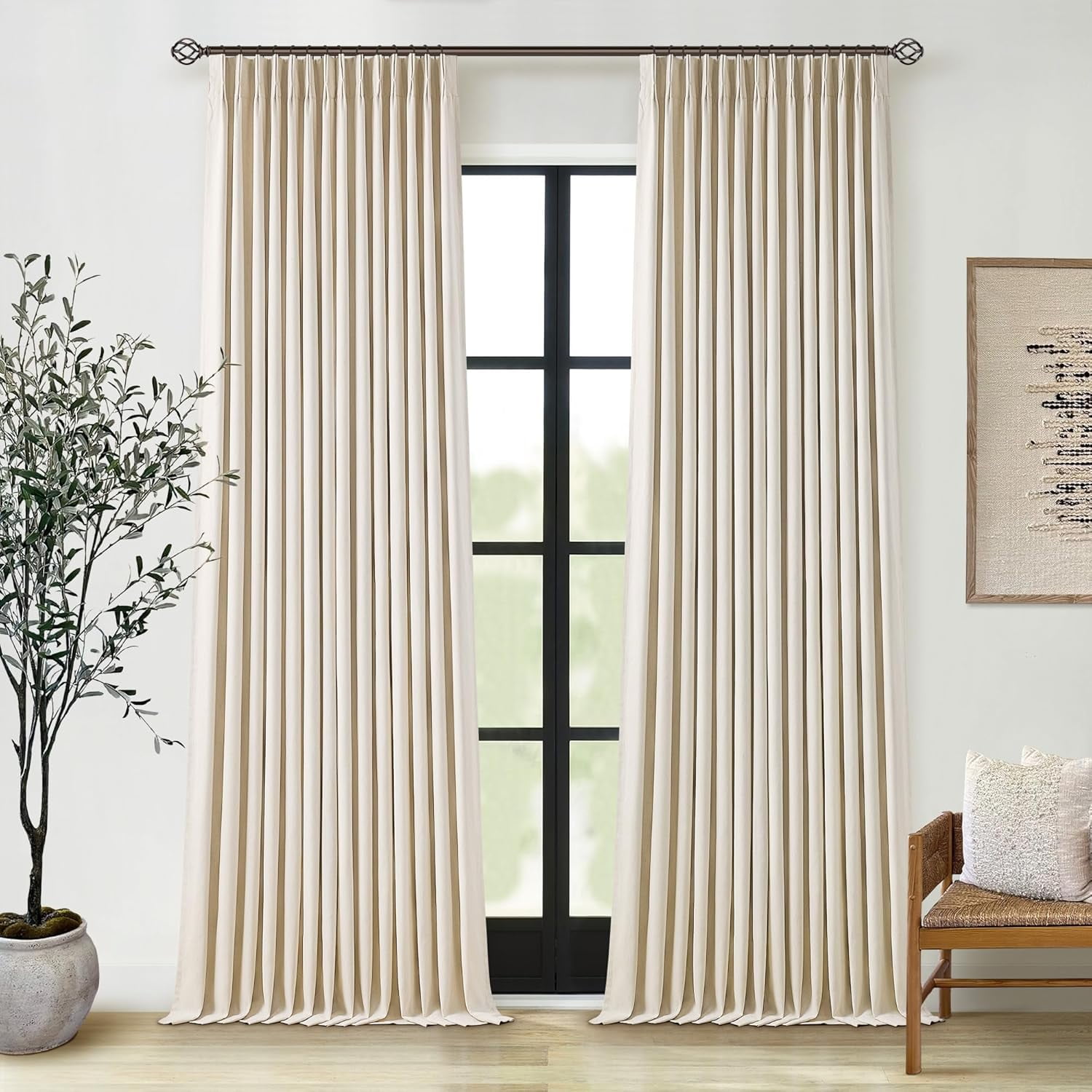 Pleated Linen Blackout 120 Inch Curtains for Living Room Dining 2 ...