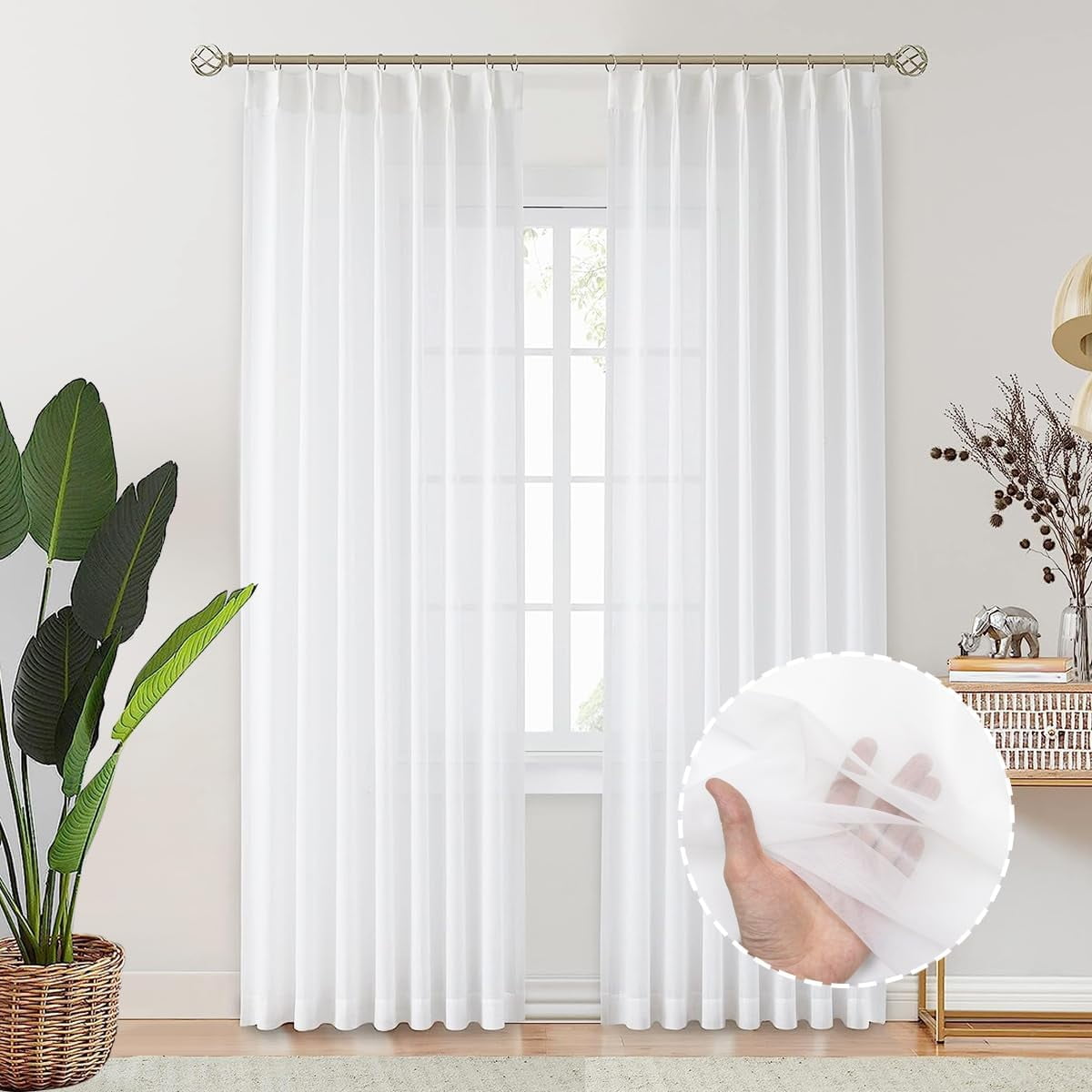 Pleated Sheers Curtains for Track System, Sliding Door Curtain White ...
