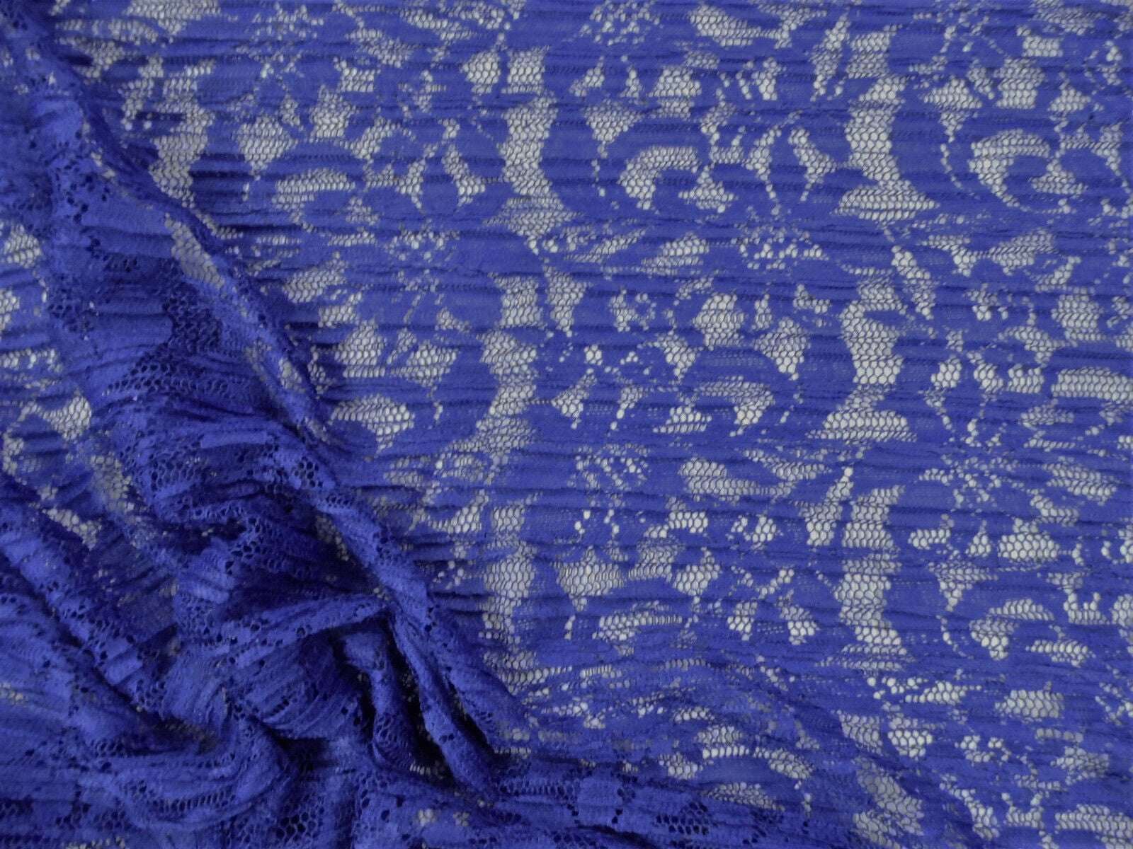 Pleated Stretch Lace Apparel Fabric Sheer Floral Royal Blue TT304 ...