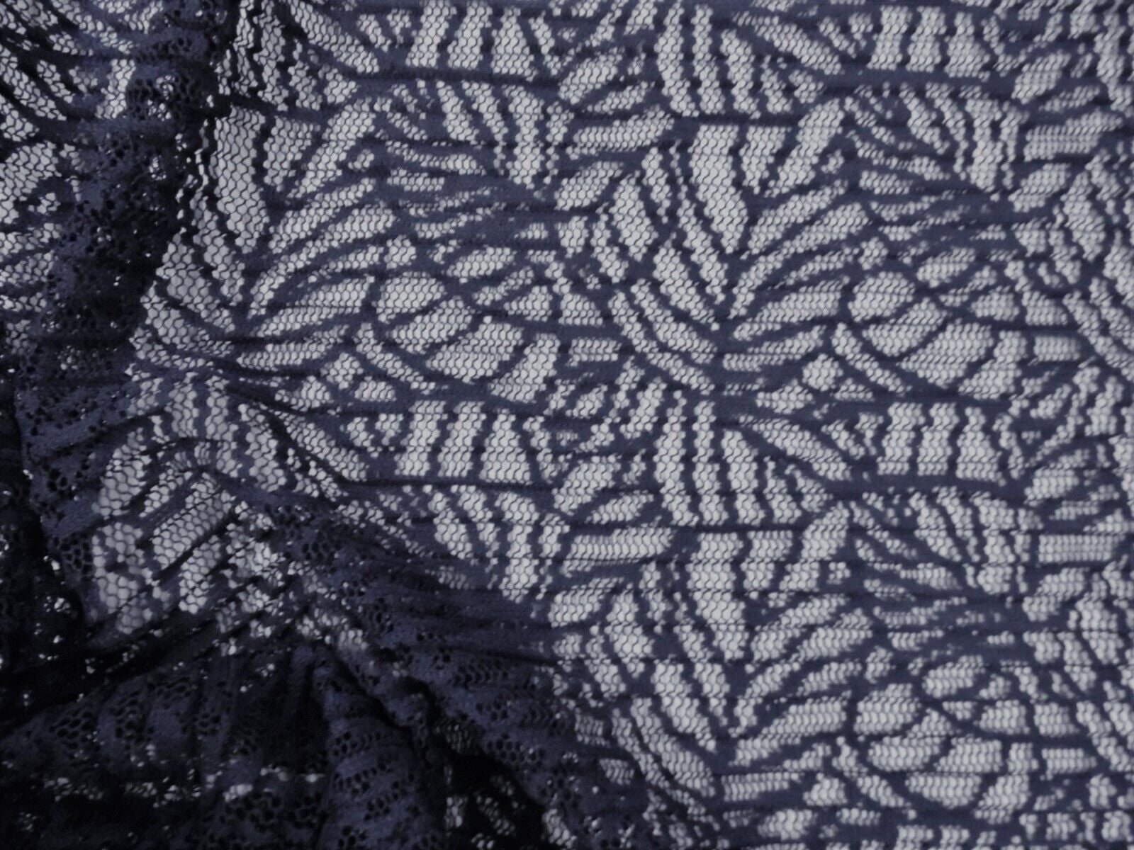 Pleated Stretch Lace Apparel Fabric Sheer Navy Blue Leaves EE400 ...
