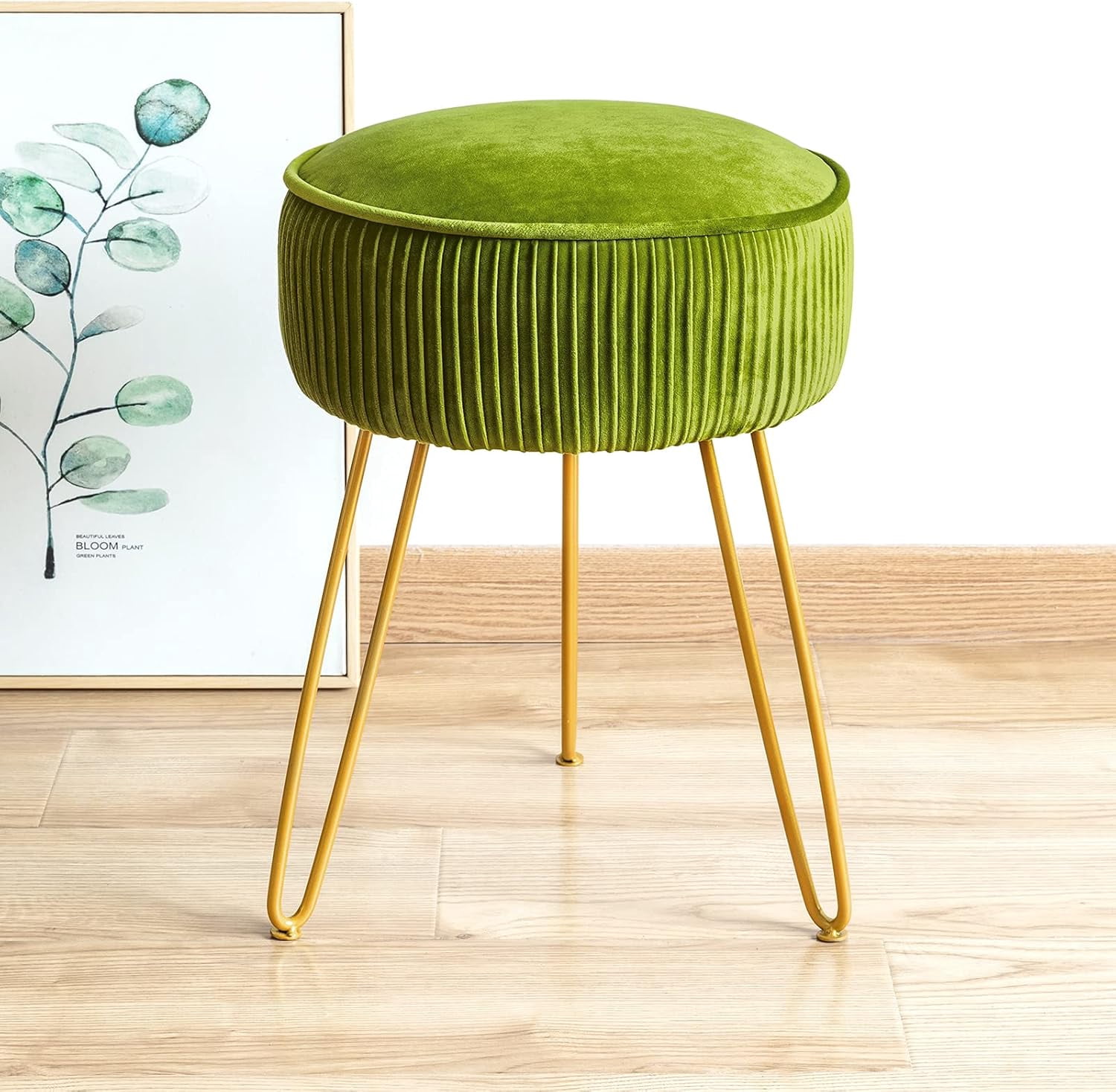 Pleated Vanity Stool, Velvet Upholstered Vanity Stool for Makeup Room ...
