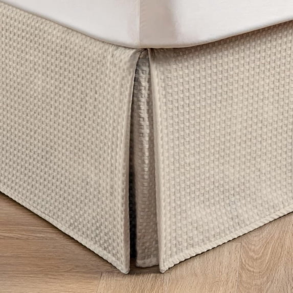 Pleated Waffle Weave Bed Skirt, Tailored Dust Ruffle 14 Inch Drop Easy ...