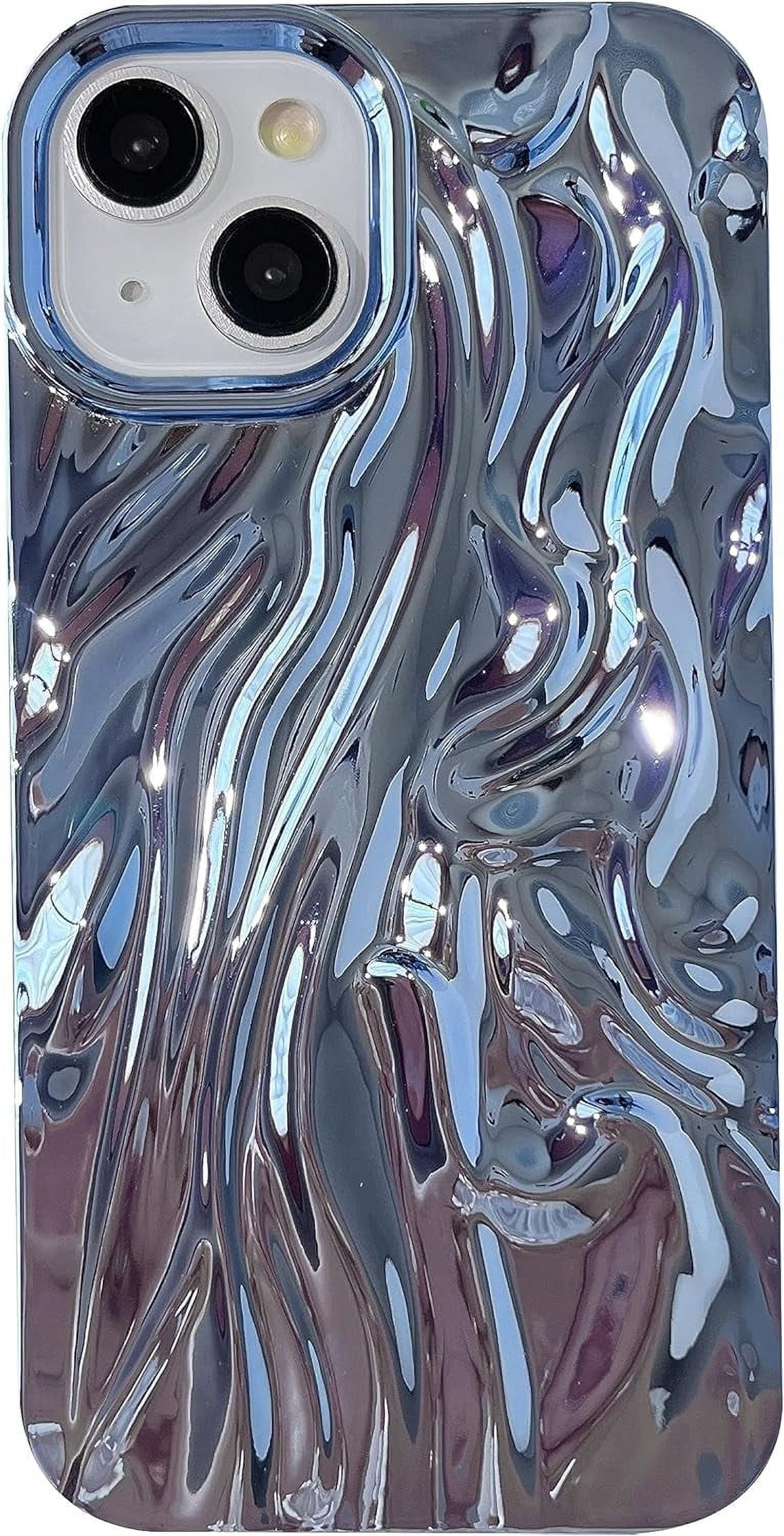 Pleated Water Ripple Chrome Wave Pattern Soft Compatible with iPhone Case (Blue,iPhone 15 Pro ...