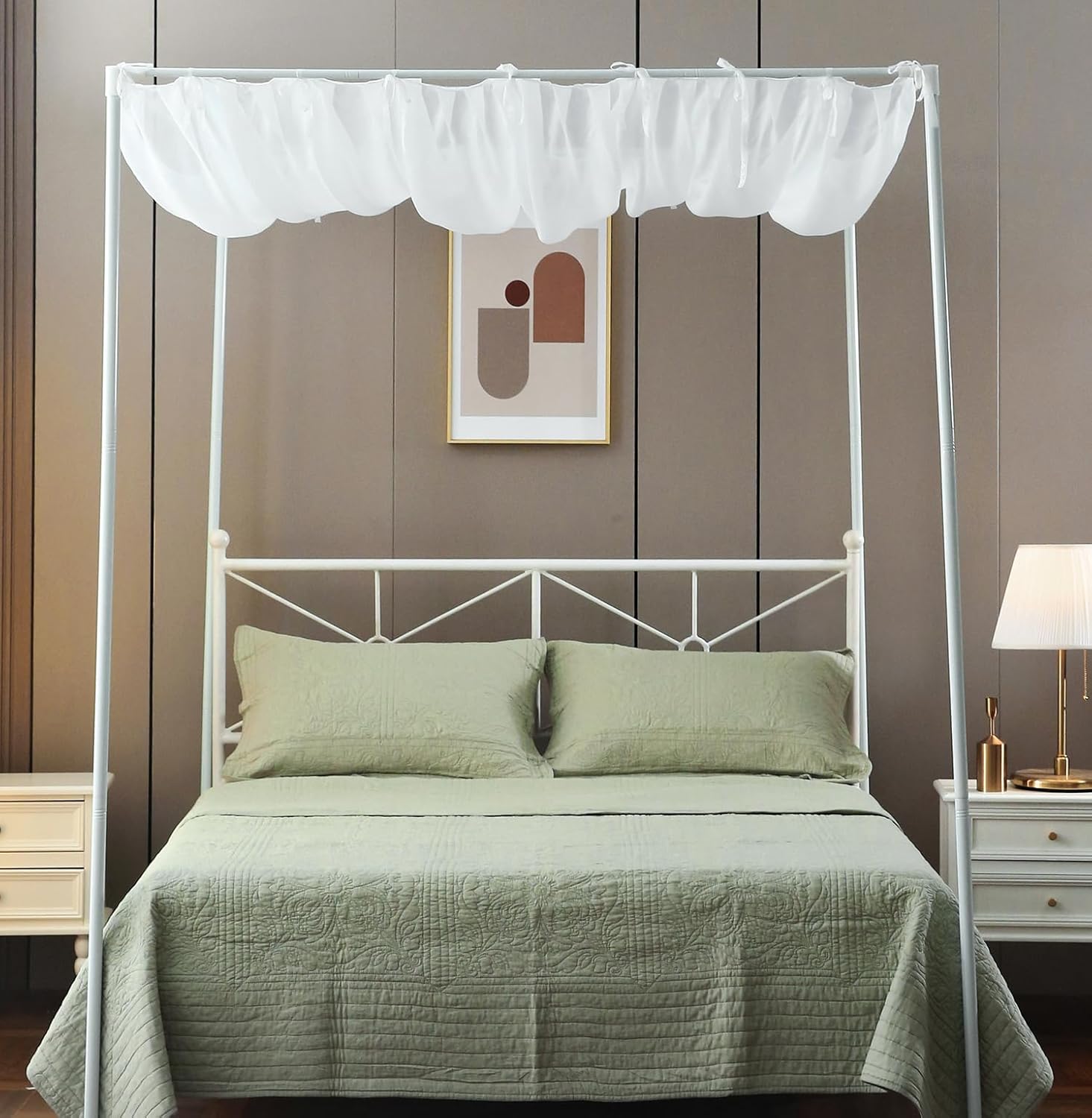 Pleated White Sheer Canopy Bed Curtains for Top of Bed, Romantic Princess Bed Curtains, Bed ...