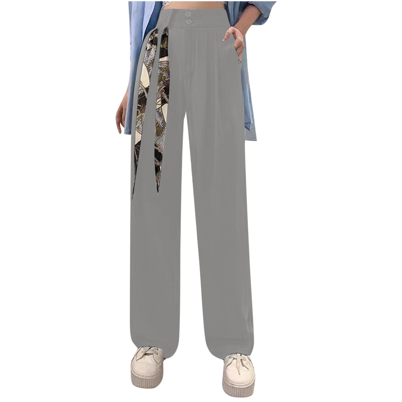 Pleated Wide Leg Formal Pants Women Button Waist Straight Sagging
