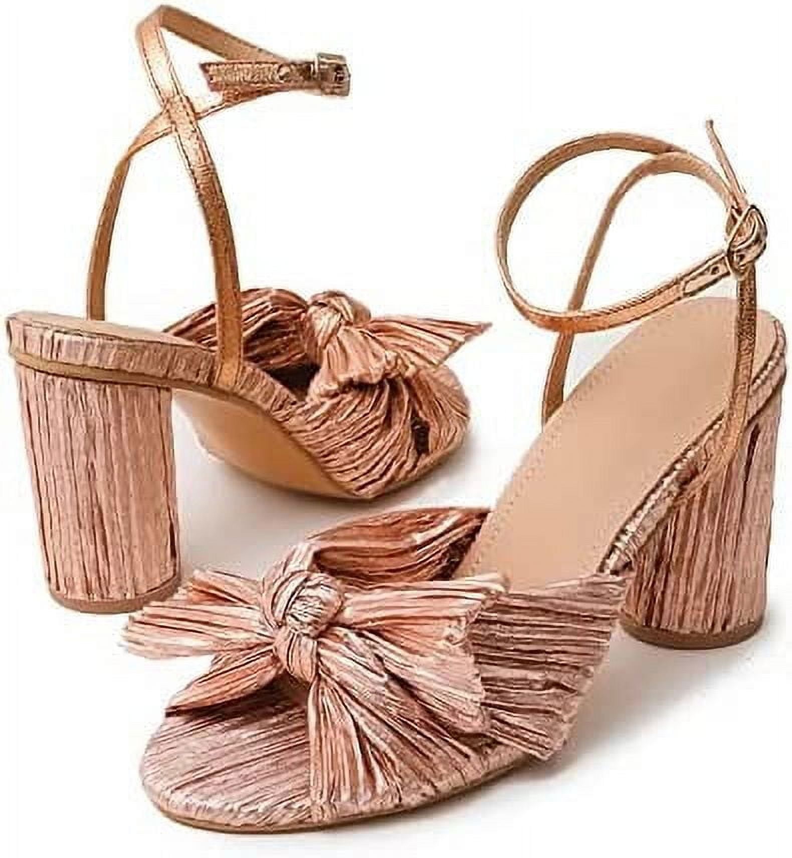 Pleated Bow Ankles With Thick Heels Womens Ankle Strap Sandals Toe