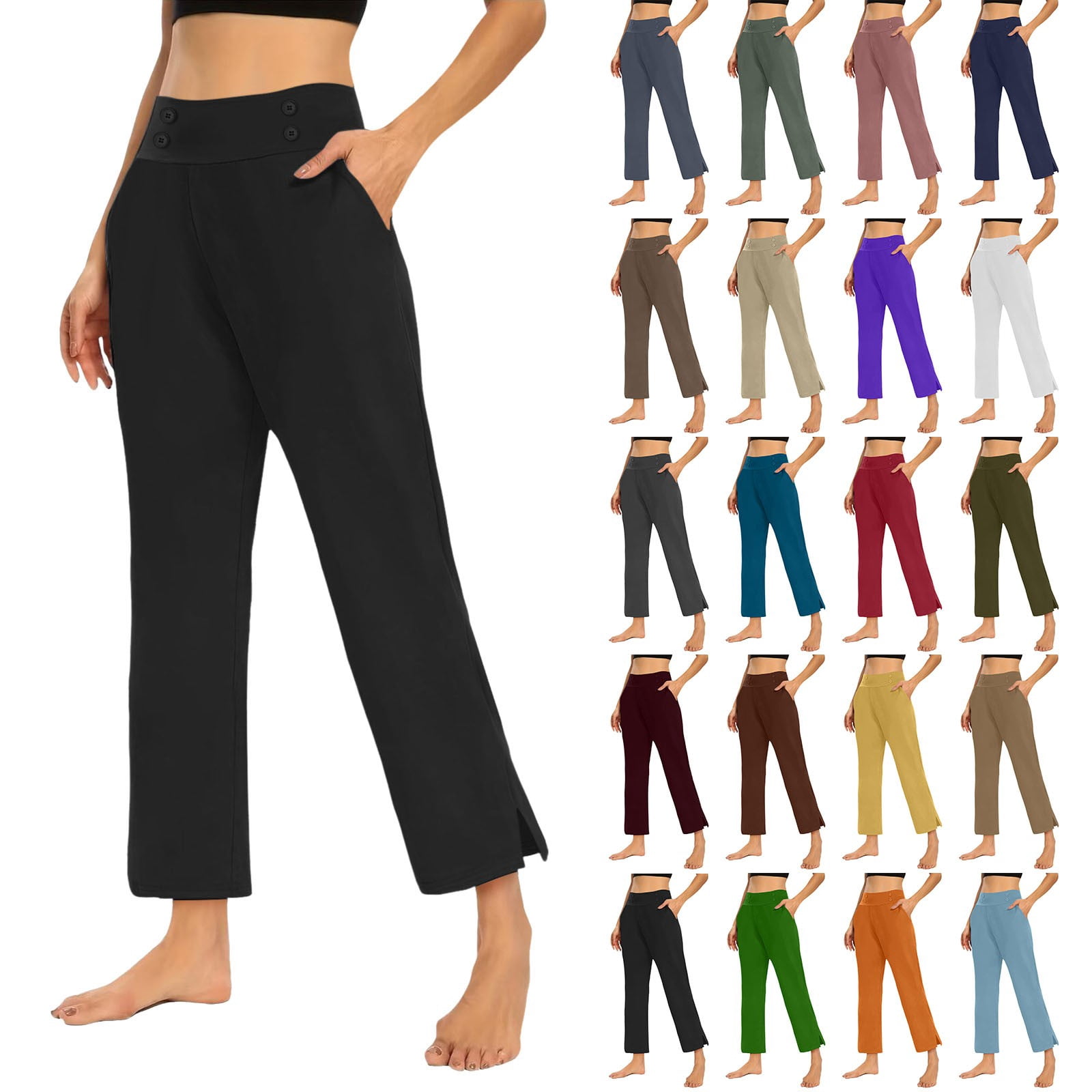 PleatoZ Women's High Waisted Crop Work Pants - Lightweight Fabric for ...