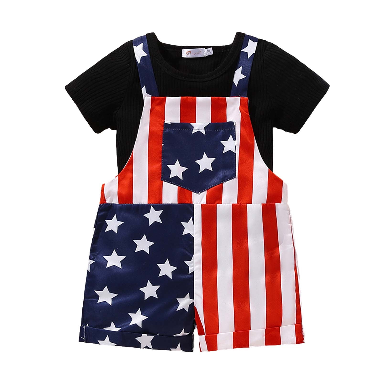 Plebaso Baby Girls Boys Independence Day Dress Set Tops Star Suspenders ...