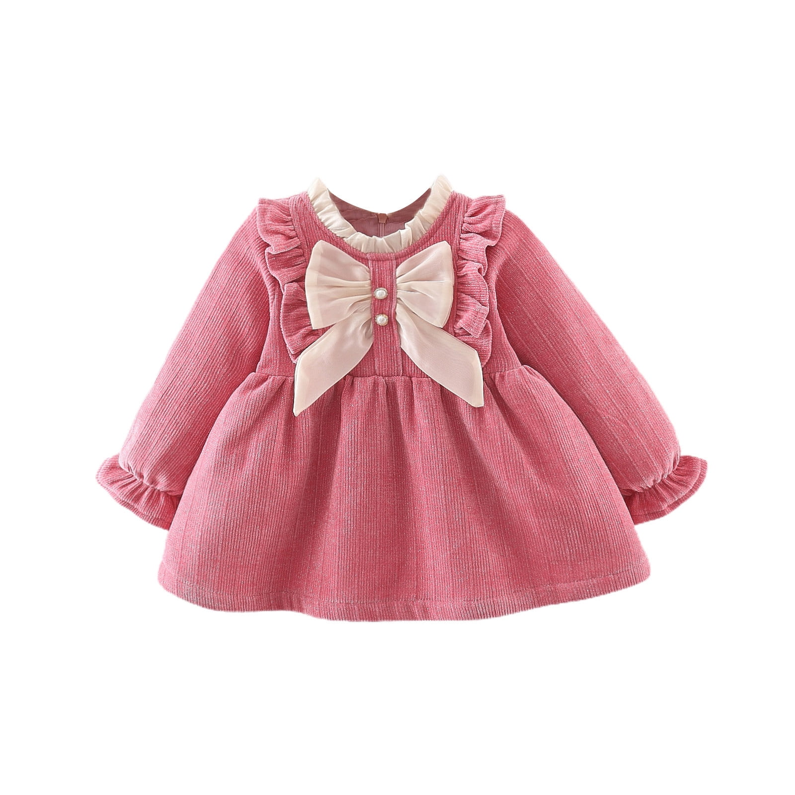 Plebaso Girls Dresses Cute Solid Color Ruffled Long Sleeve Princess ...