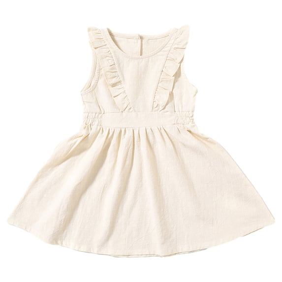 Plebaso Girls Dresses Spring Summer Sleeveless Solid Color Cotton Linen ...