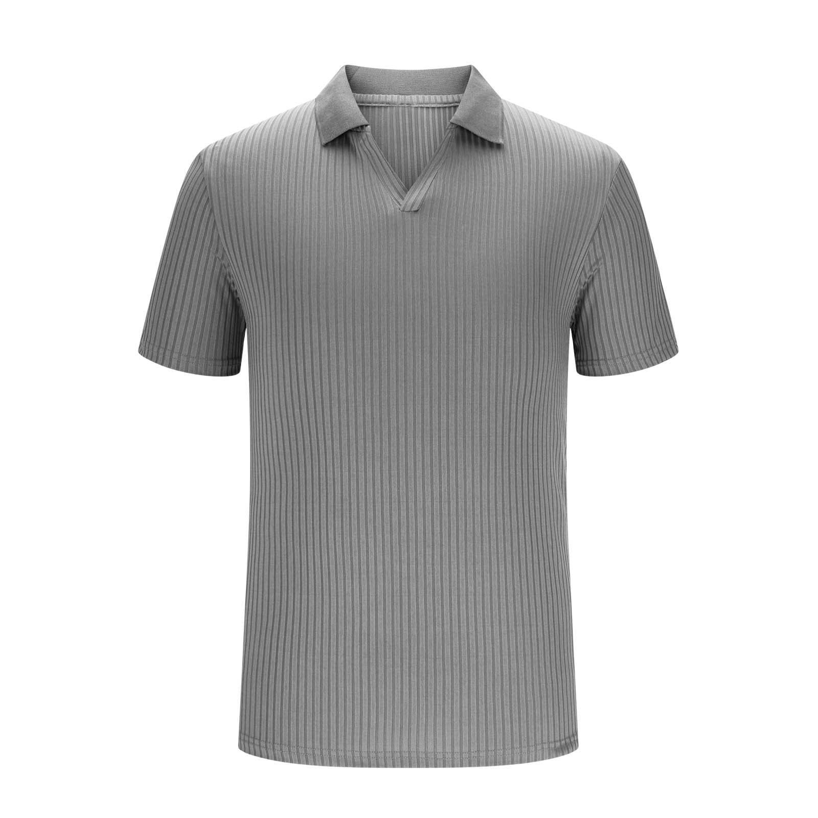Plebaso Men's Ribbed Shirts with Collar V Neck Muscle Tshirts Slim ...