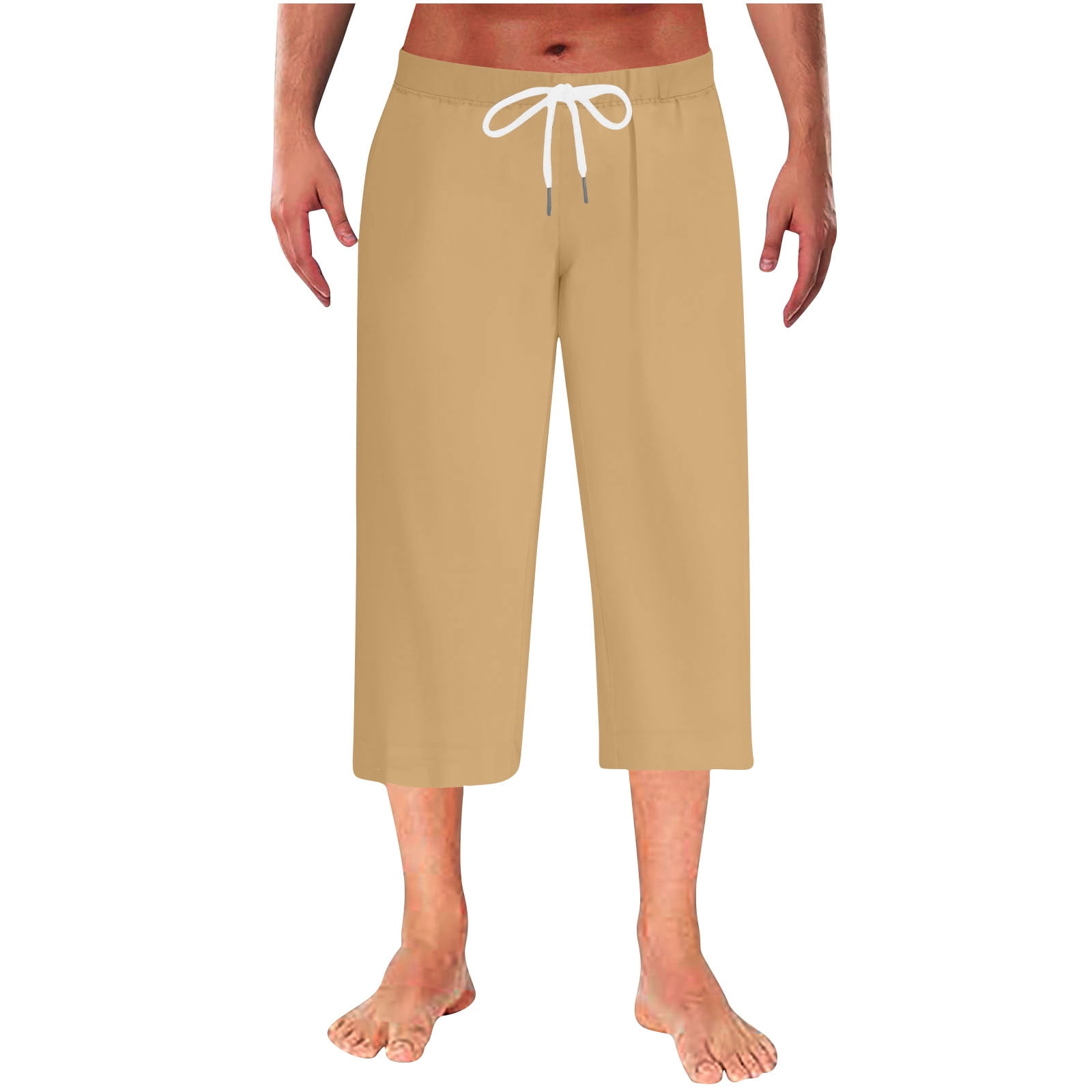 Plebaso Mens Capri Pants Wide Leg Thin Lounge Pants Drawstring Loose ...