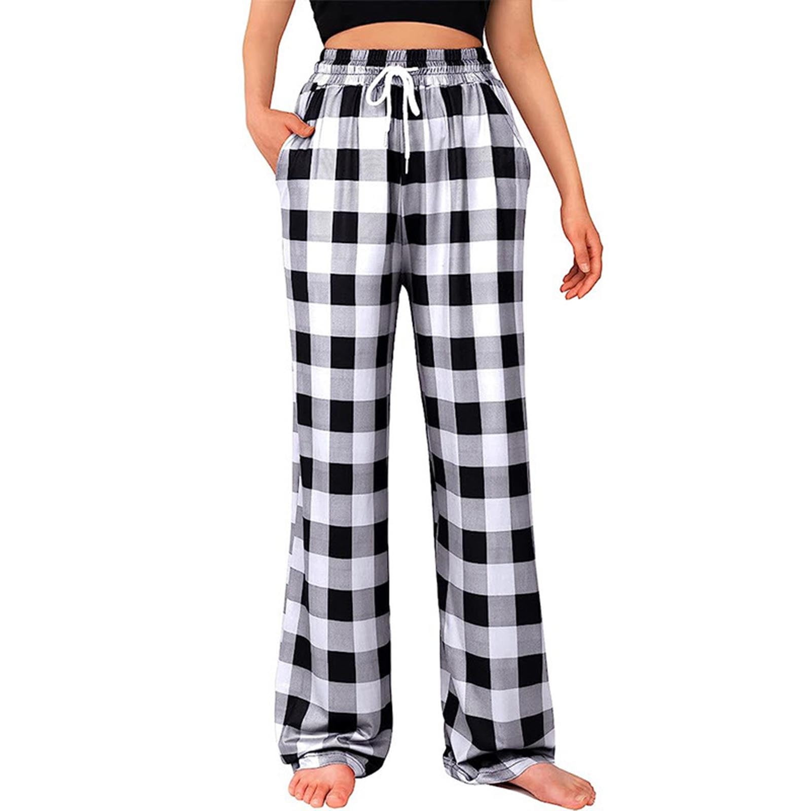 Plebaso Pajama Pants for Women 2024 Trendy High Waist Plaid Printed ...