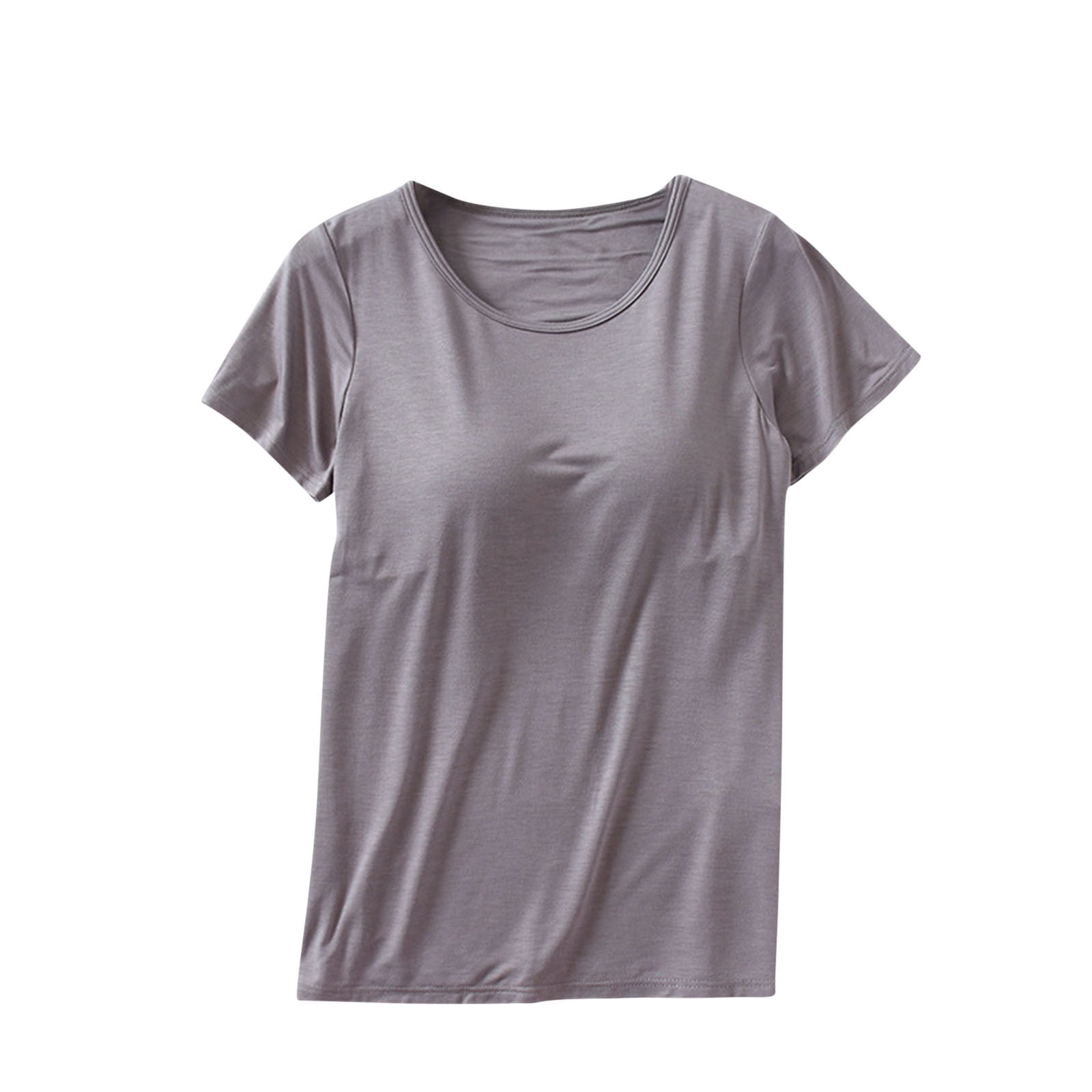 Plebaso Pajama Tops for Women with Built in Bra Short Sleeve Sleep ...