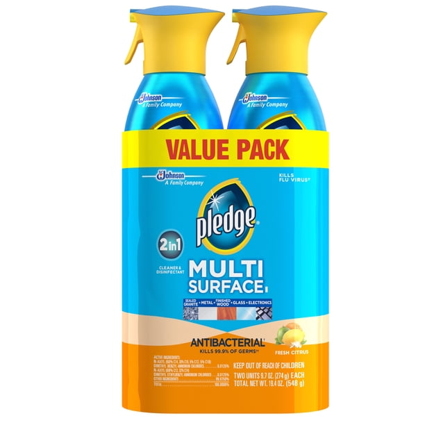 Pledge Antibacterial Multisurface Cleaner, Fresh Citrus, 2 Ct, 9.7 oz ...
