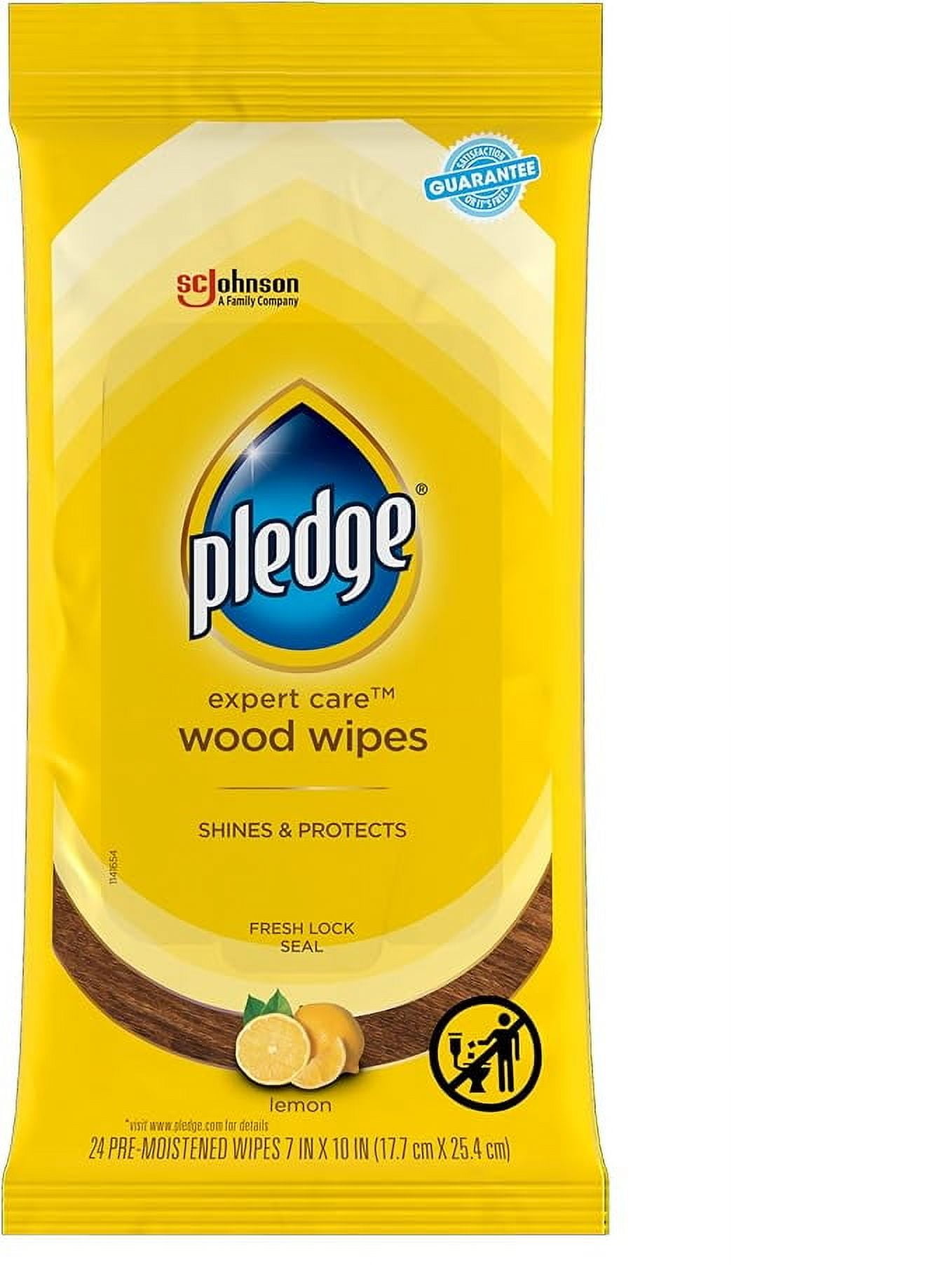 Pledge Care Furniture Polish Wipes, Wood Cleaner, Lemon Scent, 24 Count ...