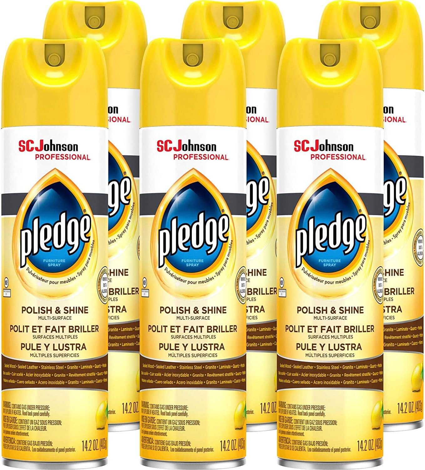 Pledge Polish and Shine for Wood Furniture and More, Lemon, White, 14.2 ...