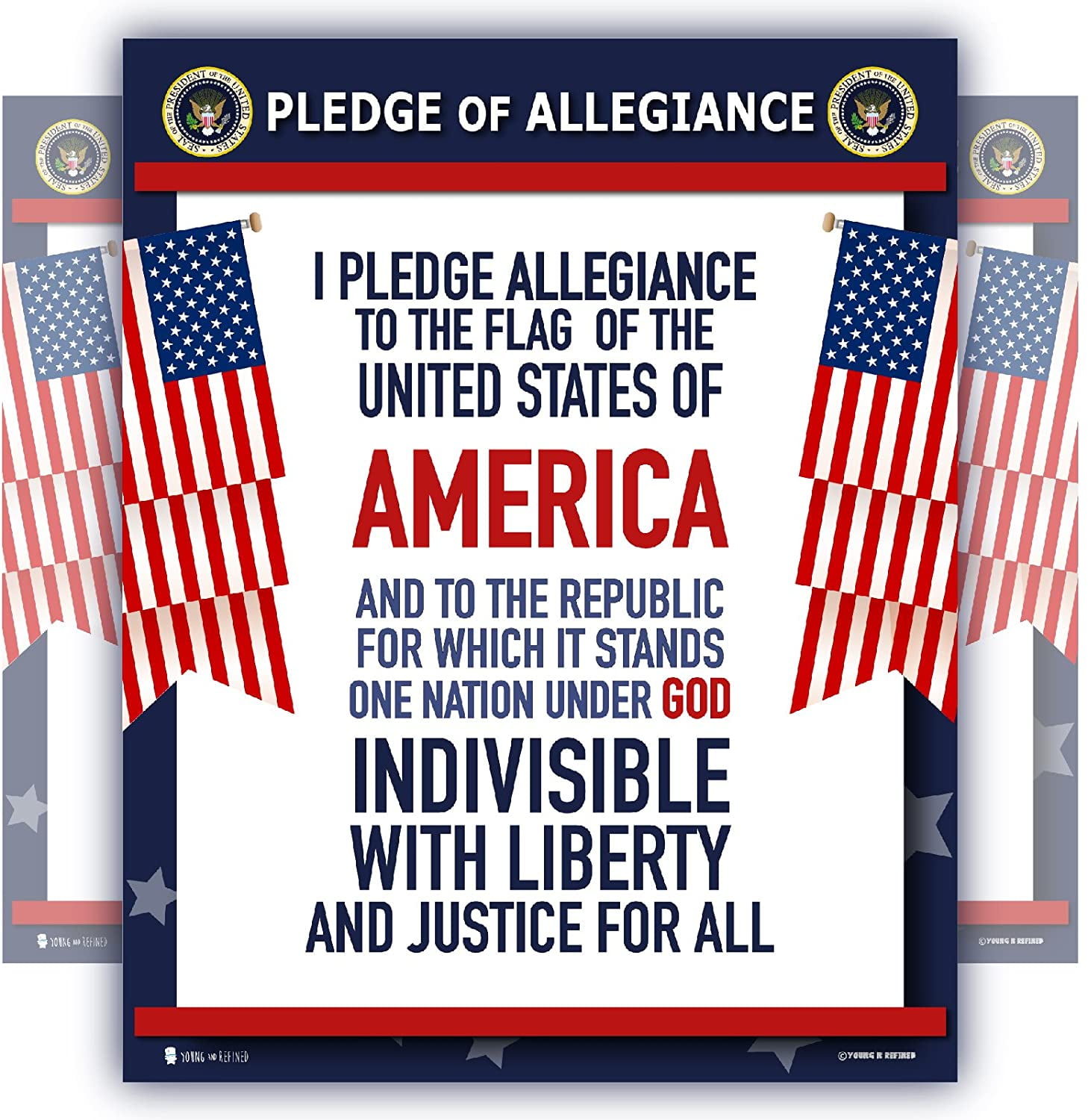 Pledge of Allegiance poster LAMINATED American flag print for classroom ...