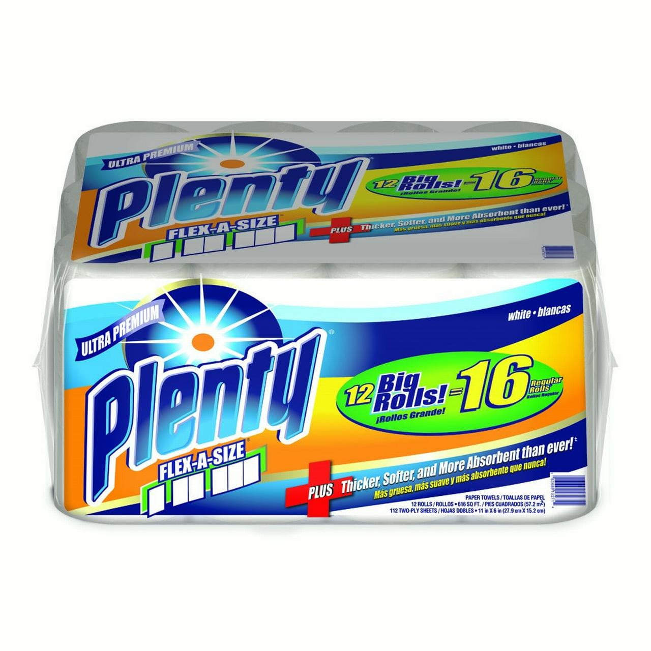 Plenty Paper Towels, Flex-A-Size, White, 12 Big Rolls - Walmart.com