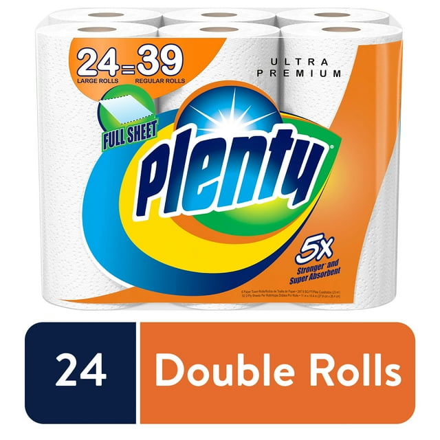 Plenty Ultra Premium Paper Towels, 24 XL Rolls, Super Absorbent, Strong ...