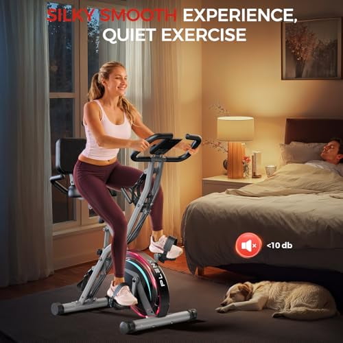 Pleny Folding Exercise Bike, 5 IN 1 Stationary Bike 5.5 LBS Flywheel Exercise Bike, Indoor ...
