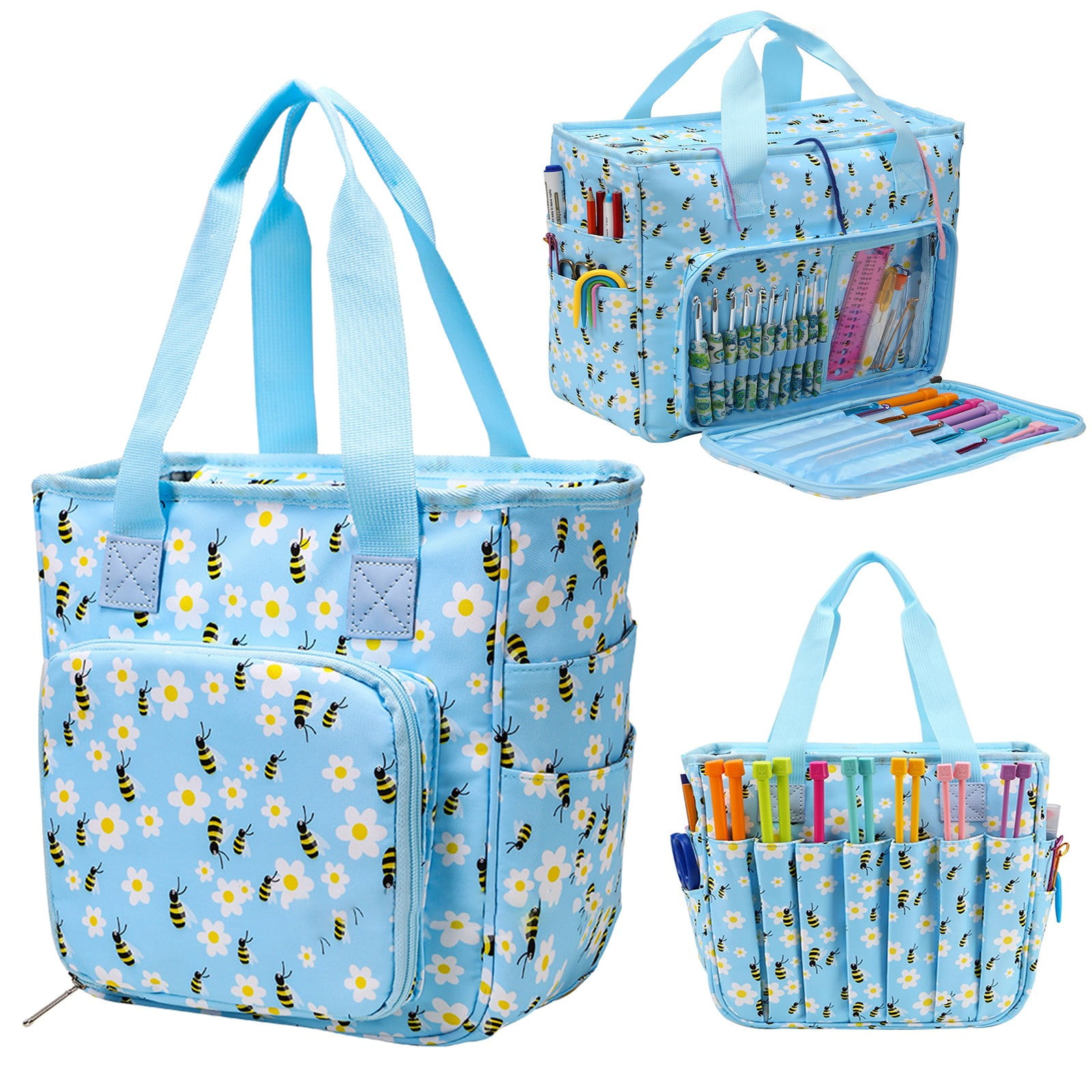 Knitting Tote Bag Organizer Crochet Organizer Bag 4 Hole Zipper Closure ...