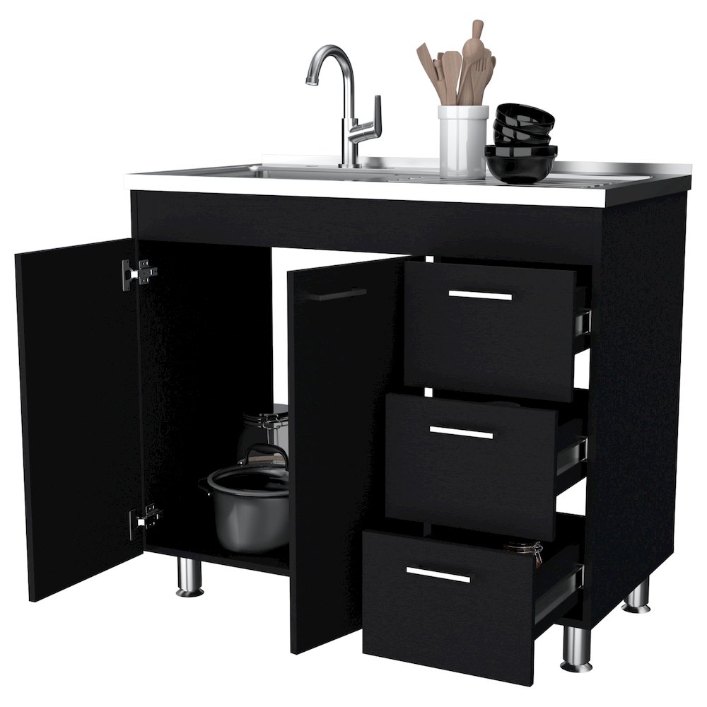 Plethoria Home 2-Door 3-Drawer Kitchen Cabinet Black - Walmart.com