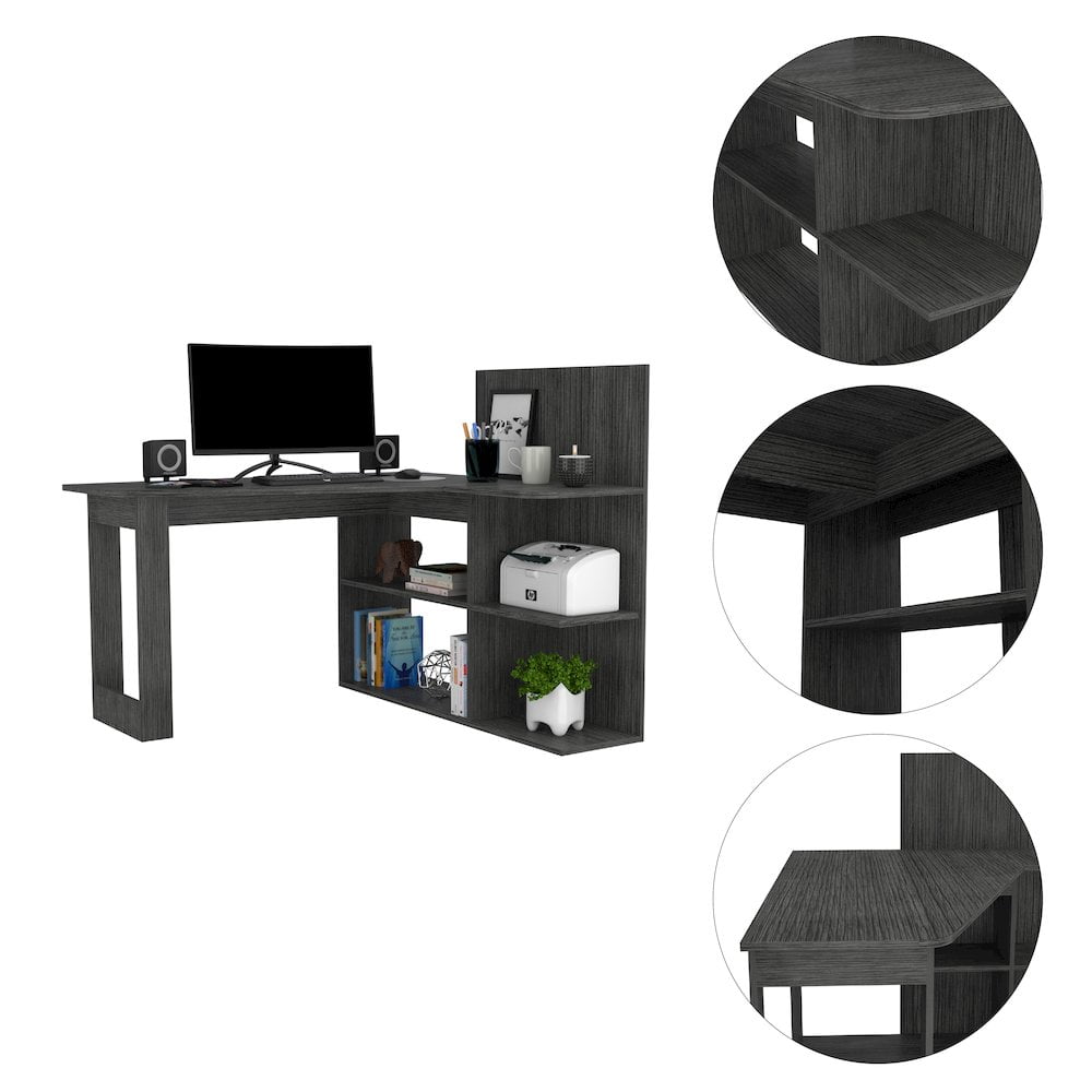 Plethoria Home 4-Shelf L-Shaped Computer Desk Smokey Oak - Walmart.com
