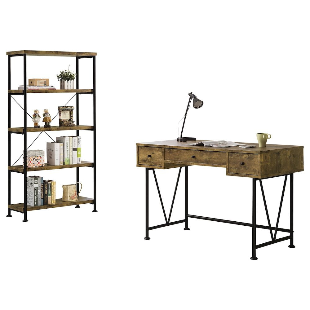 Plethoria Home Avon Rustic Nutmeg 2-piece Computer Desk and Bookcase ...