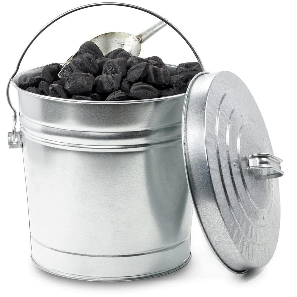 Plexon 10-Gallon Smooth Galvanized Steel Trash Can with Locking Lid, Silver, Made in USA ...