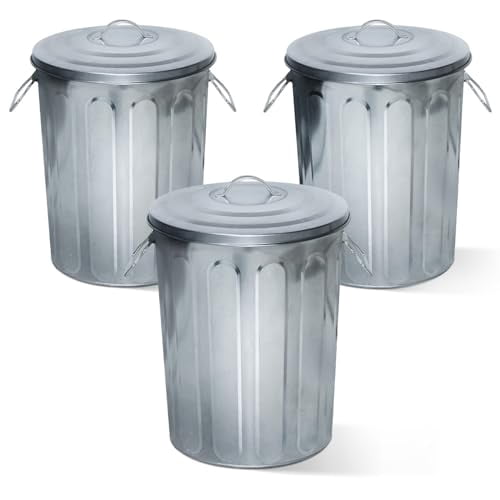Plexon 5 Gallon Small Metal Trash Can with Lid Outdoor Galvanized ...