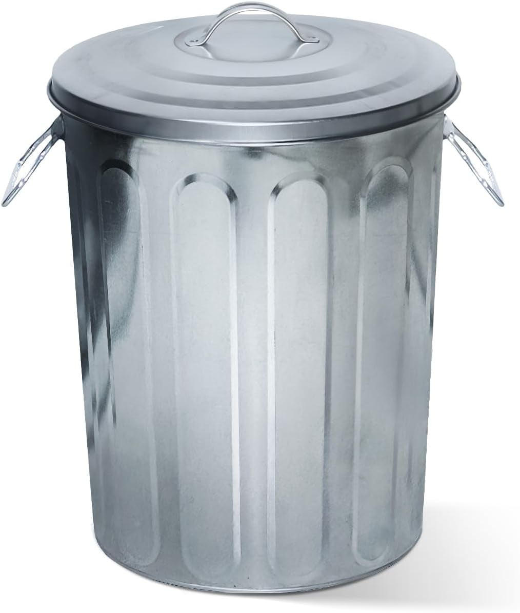 Plexon 5 Gallon Small Metal Trash Can with Lid Outdoor Galvanized ...