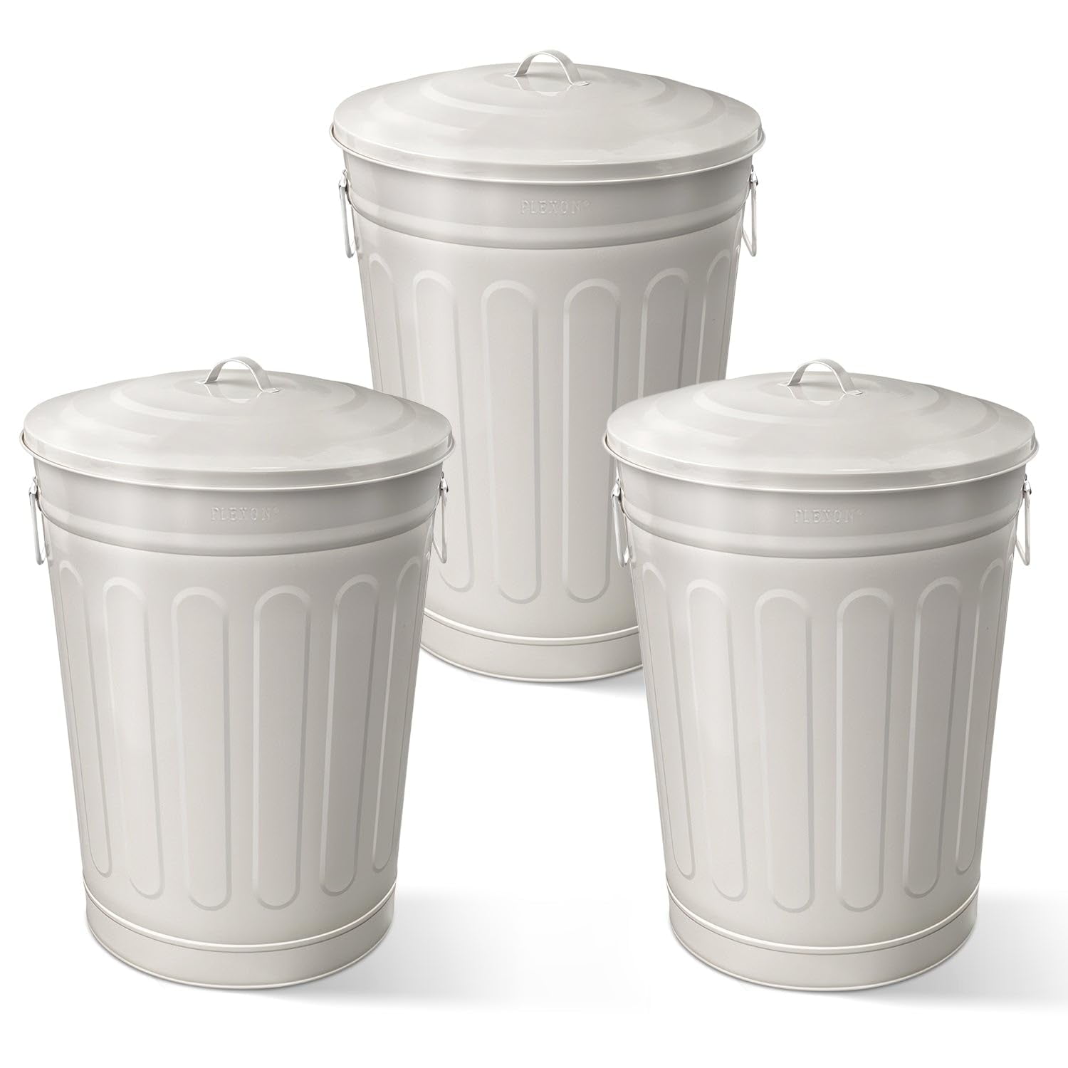 Plexon Round Trash Can 13 Gallon, Vintage Metal Outdoor Trash Can with ...